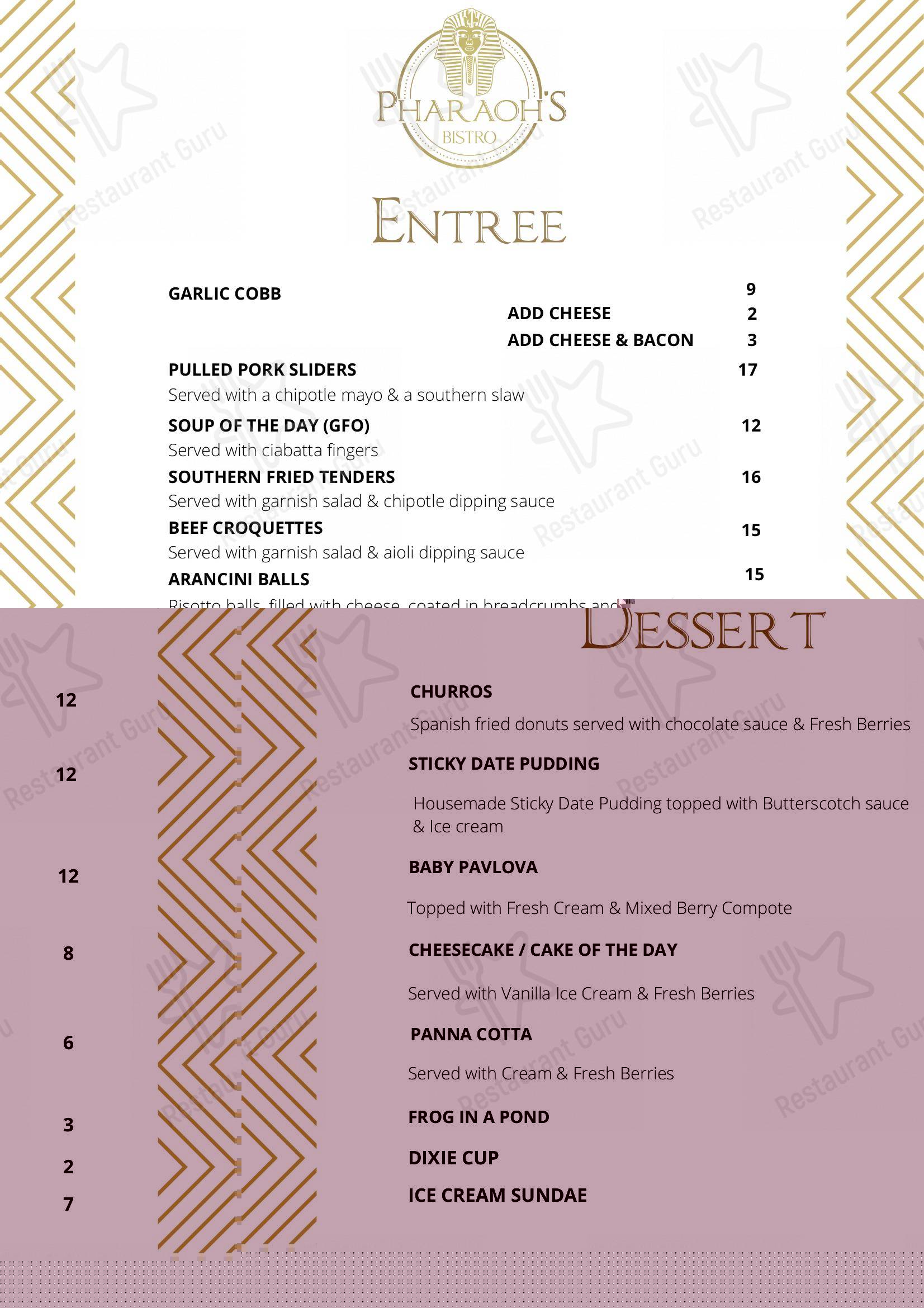 Menu at Pharaoh's Bistro pub & bar, North Geelong