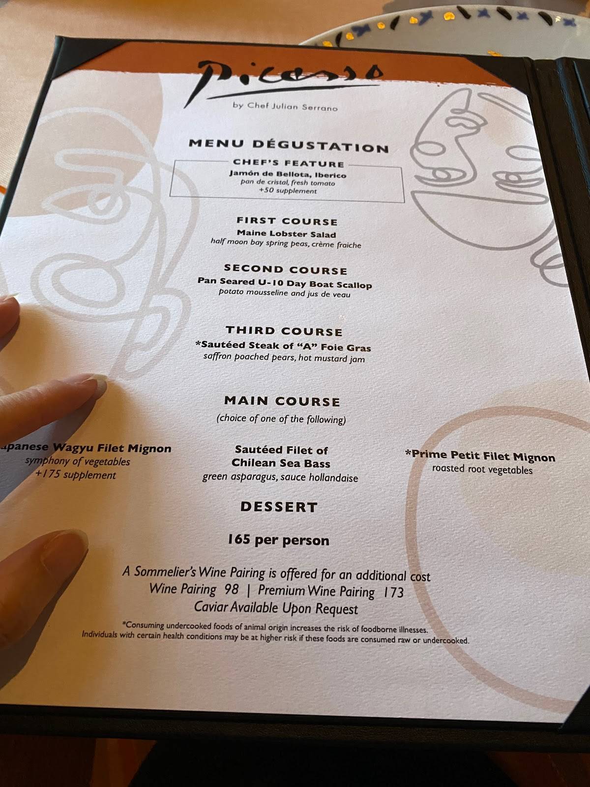 Menu at Picasso pub & bar, Las Vegas