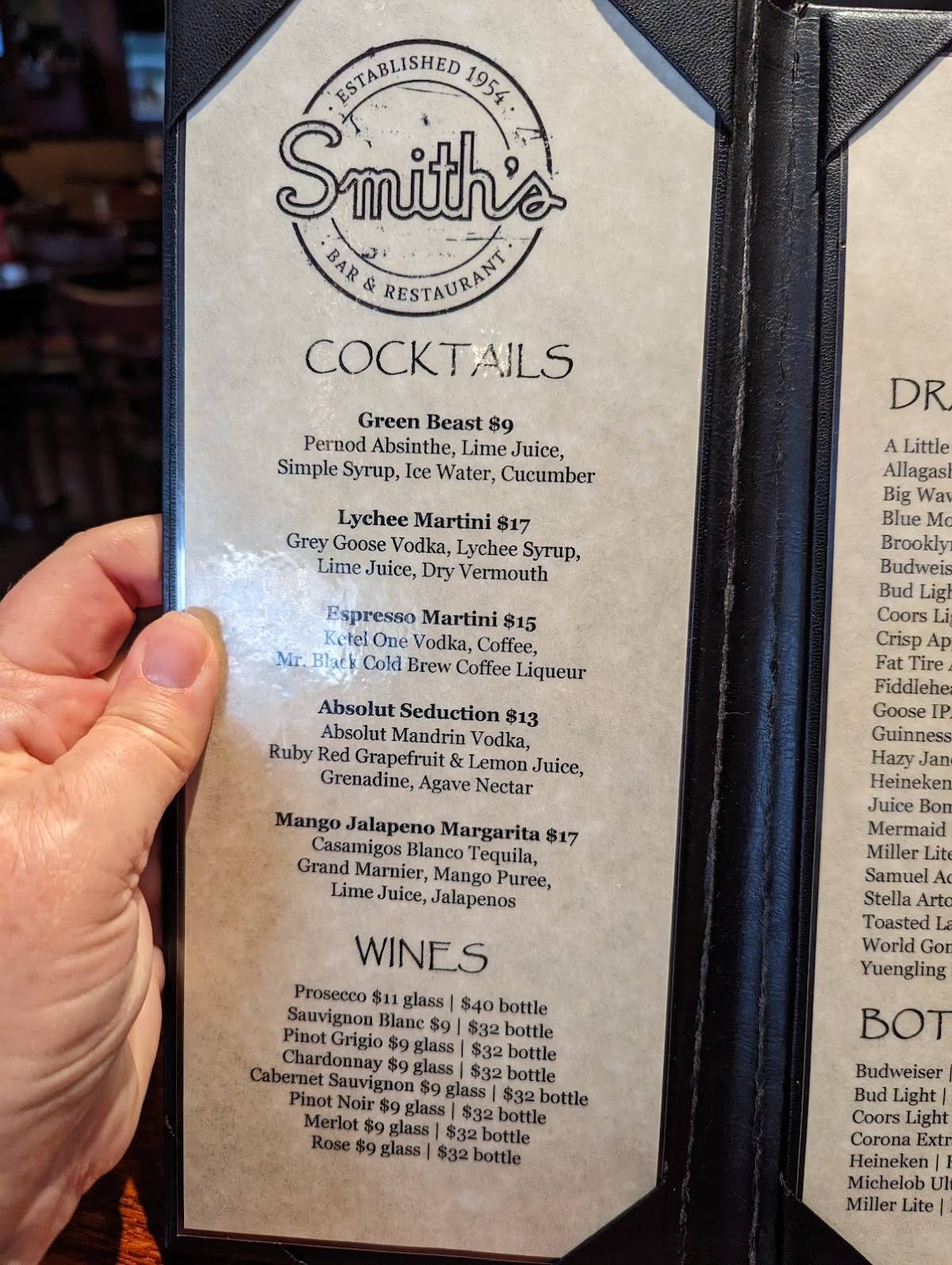 Menu at Smith's Bar, West New York, 701 8th Ave