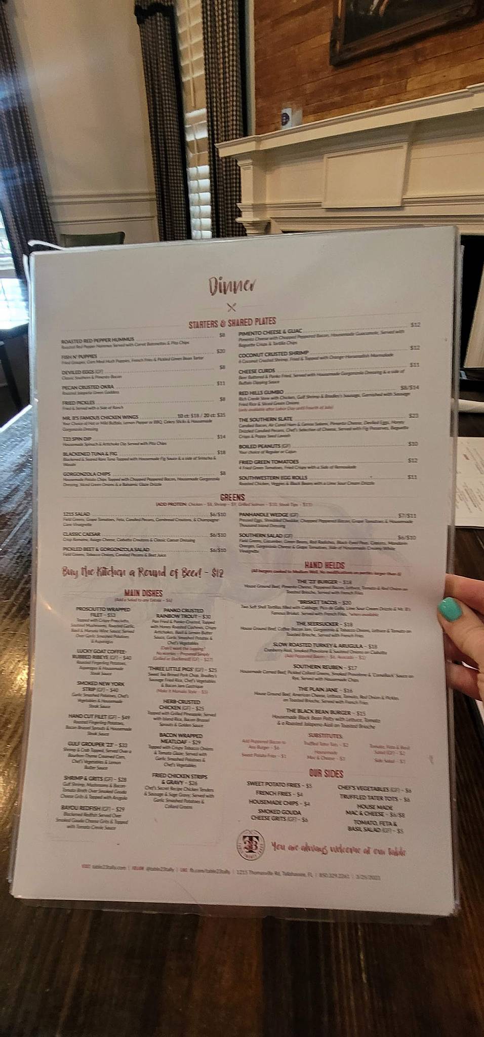 Menu at Table 23 pub & bar, Tallahassee