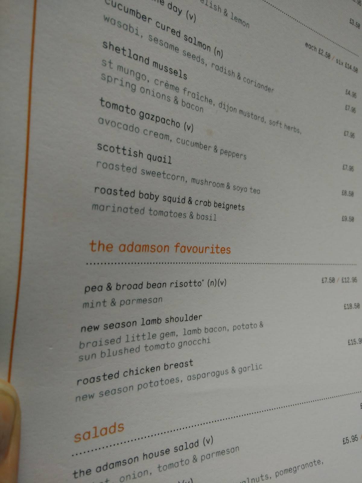 Menu at The Adamson pub & bar, Saint Andrews