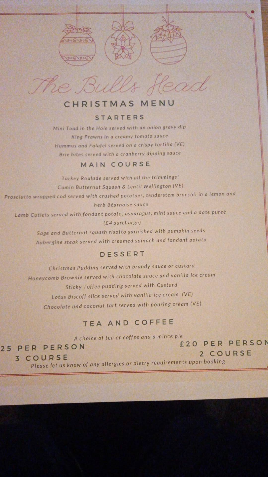 Menu at The Bulls Head pub & bar, Brinklow