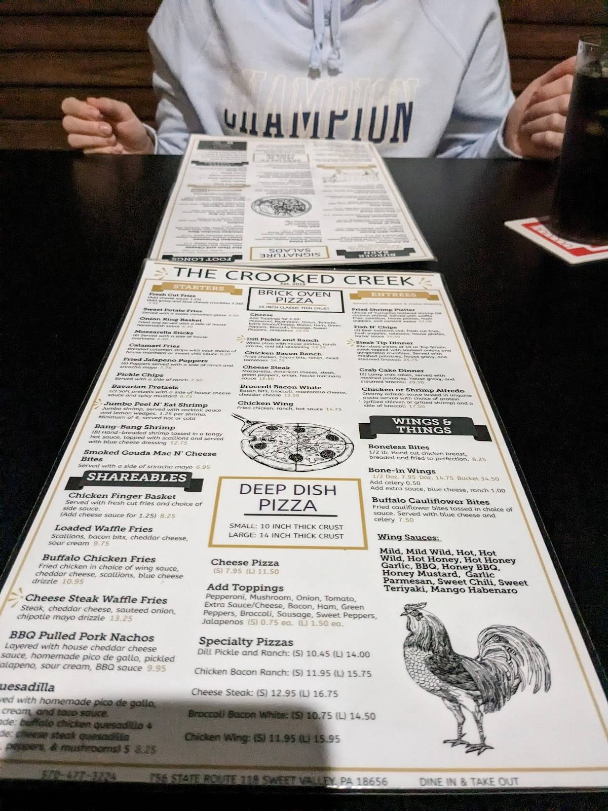 Menu at The Crooked Creek pub & bar, USA