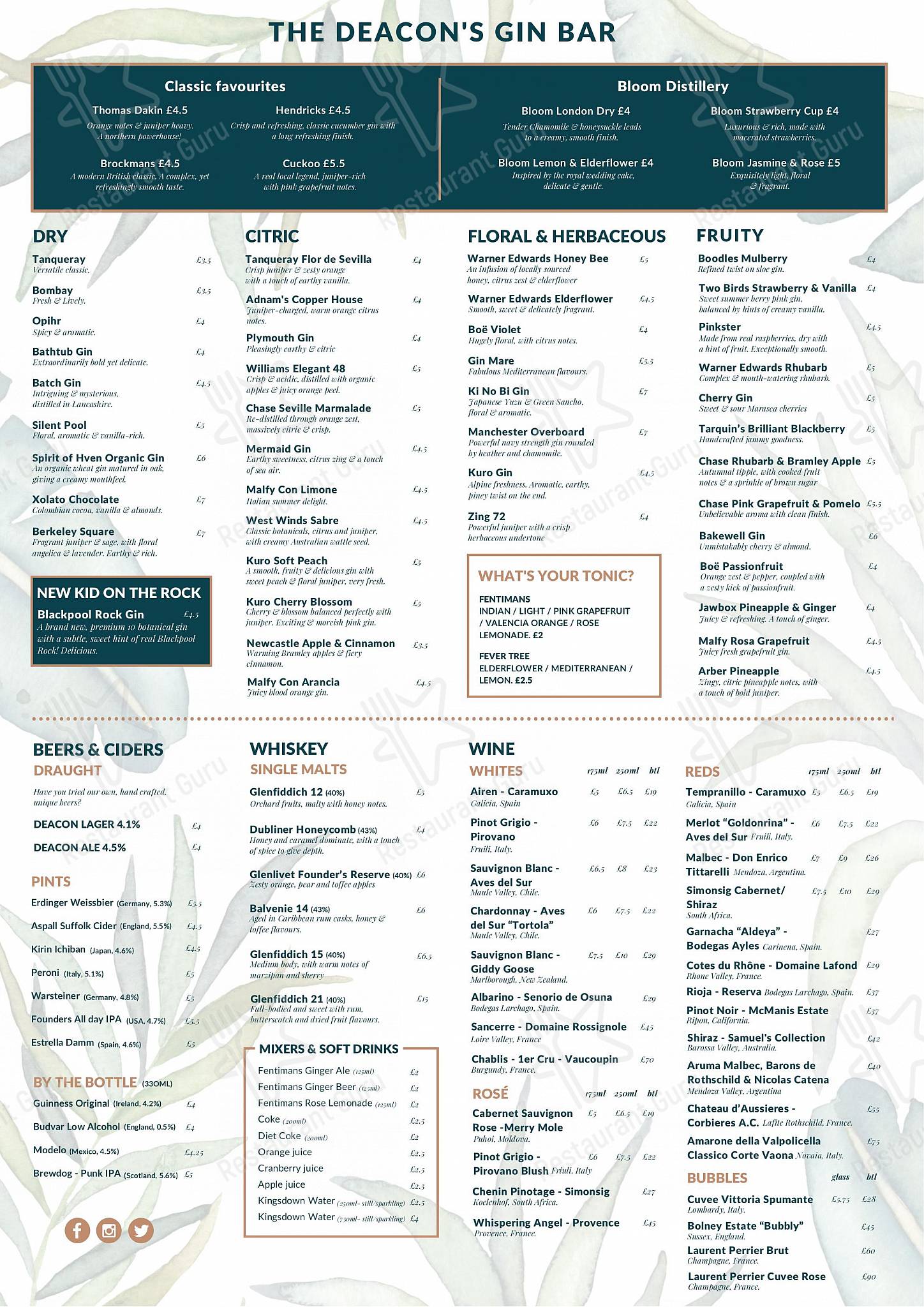 Menu at The Deacon pub & bar, Lytham Saint Annes
