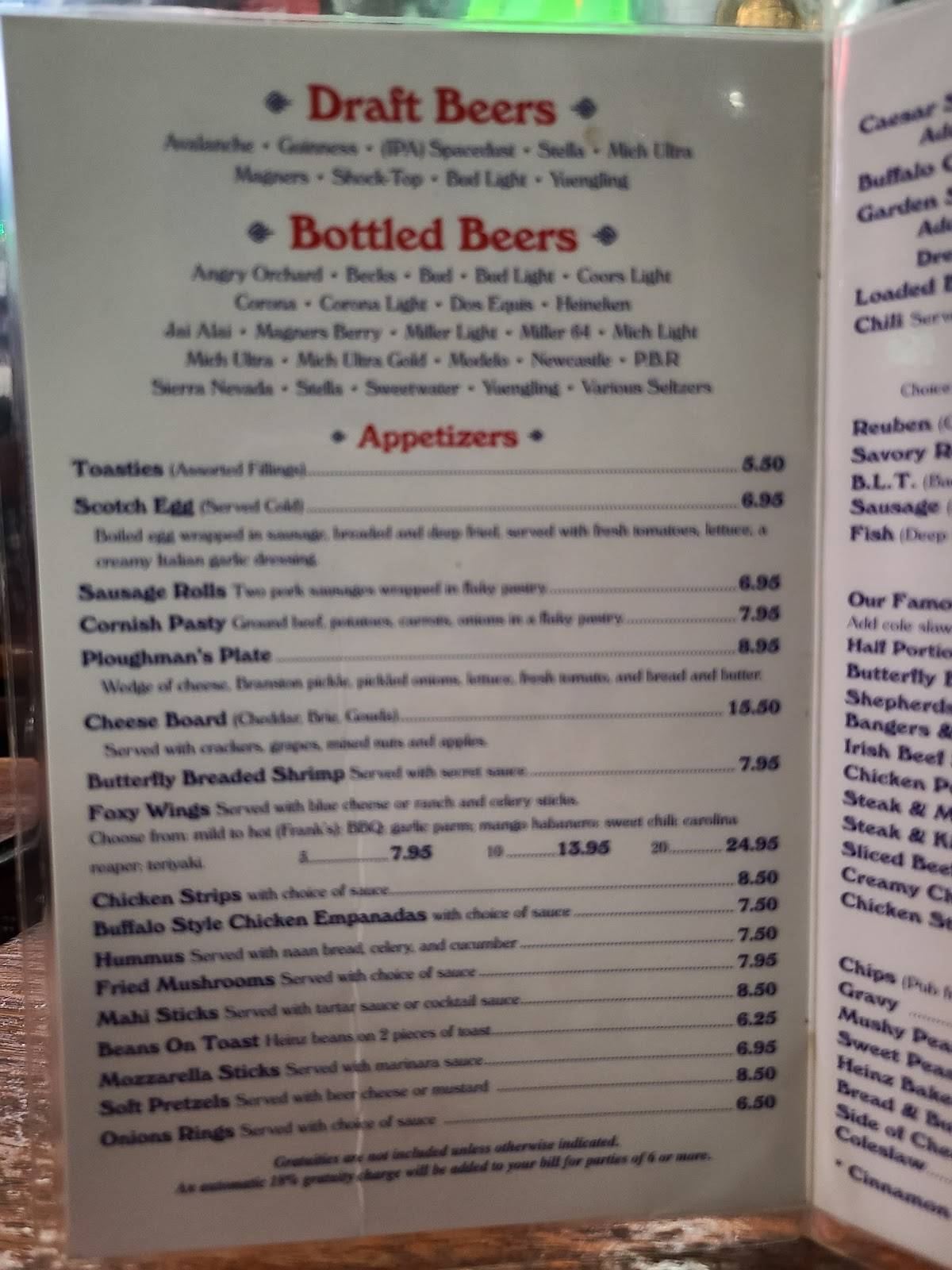 Menu at The Fox & Hounds Public House, Kissimmee