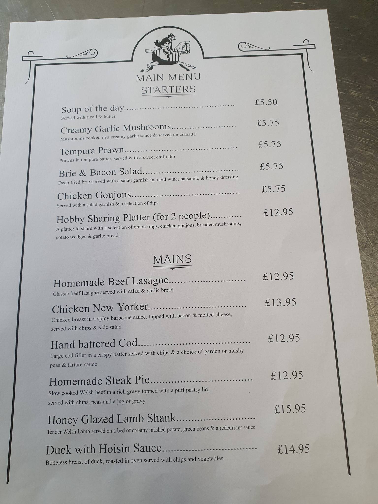 Menu at The Hobby Horse pub & bar, Ebbw Vale