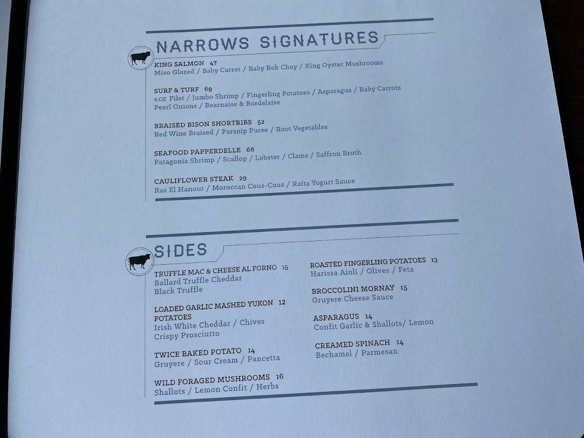 Menu at The Narrows Steakhouse, McCall