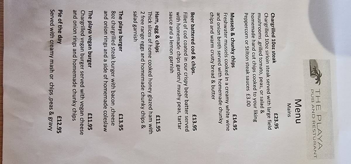 Menu at The Playa pub & bar, Minster on Sea, The Leas