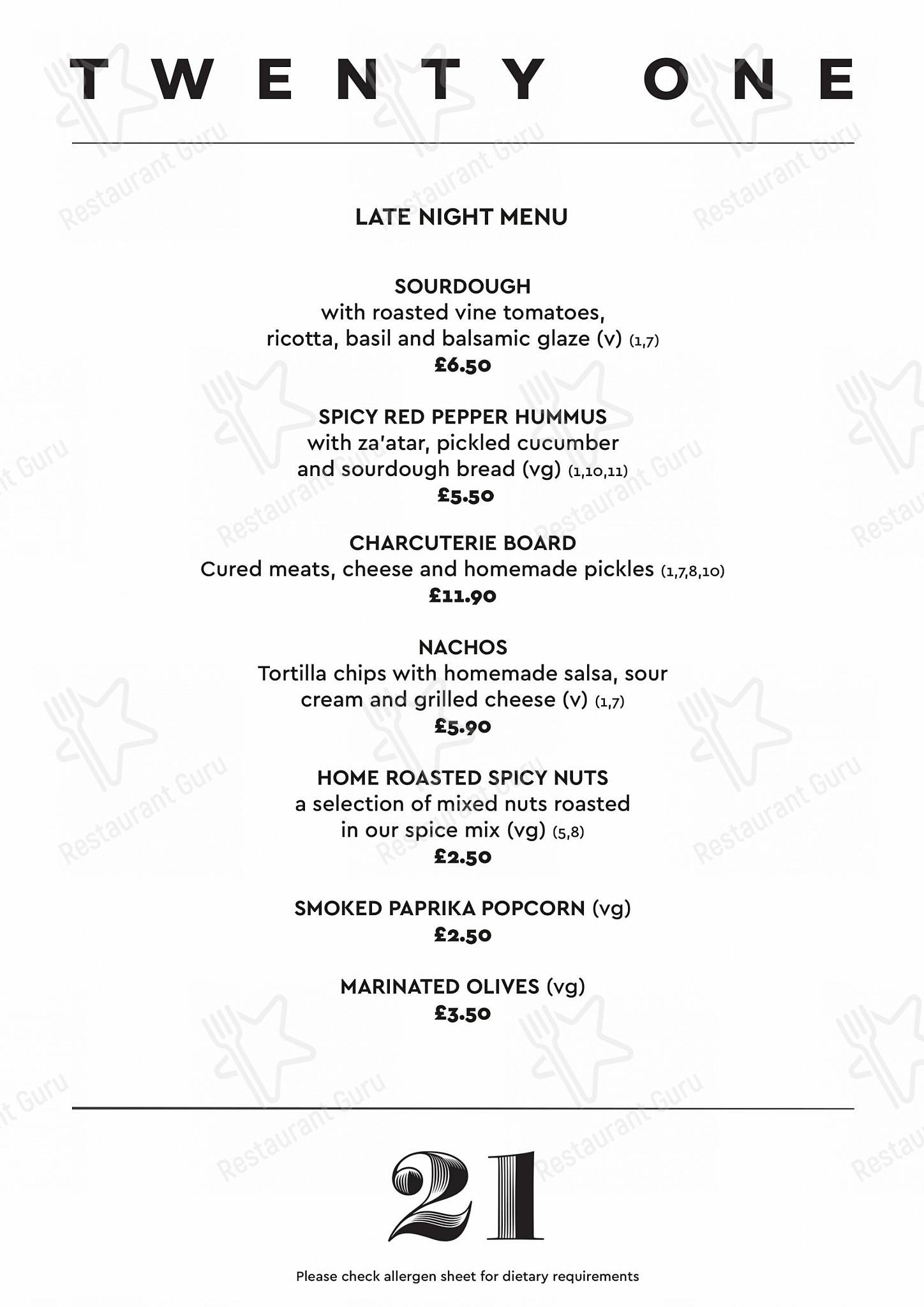 Menu at Twenty One restaurant, Kirkwall