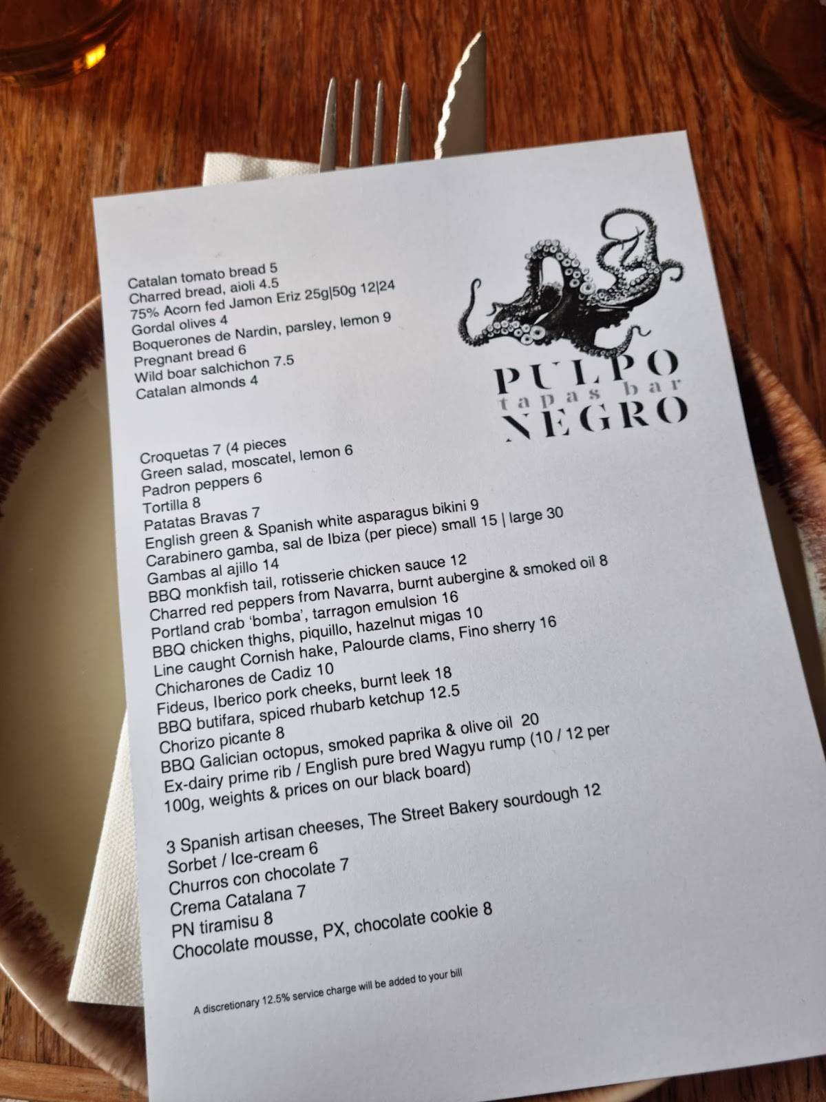 Menu at Pulpo Negro restaurant, New Alresford