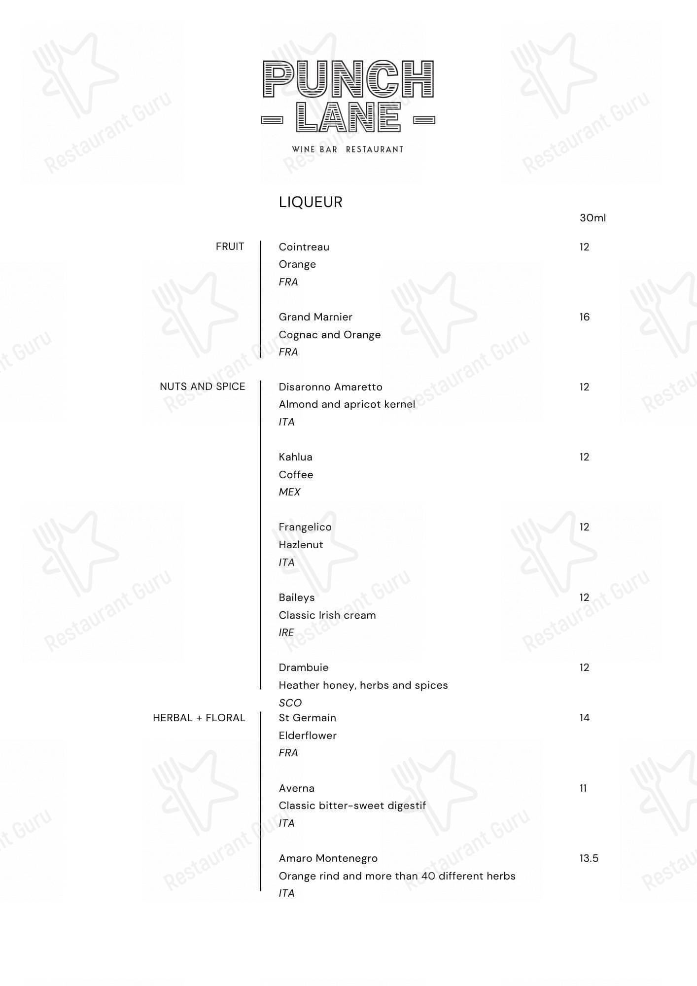 Menu at Punch Lane Wine Bar & Restaurant, Melbourne