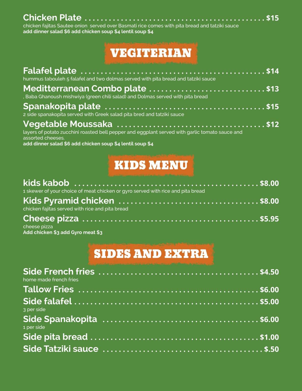 Menu at Pyramid cafe, Los Alamos