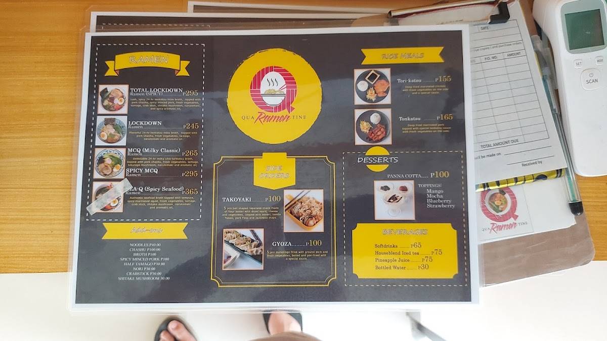 Menu at QuaRamentine restaurant, Naga