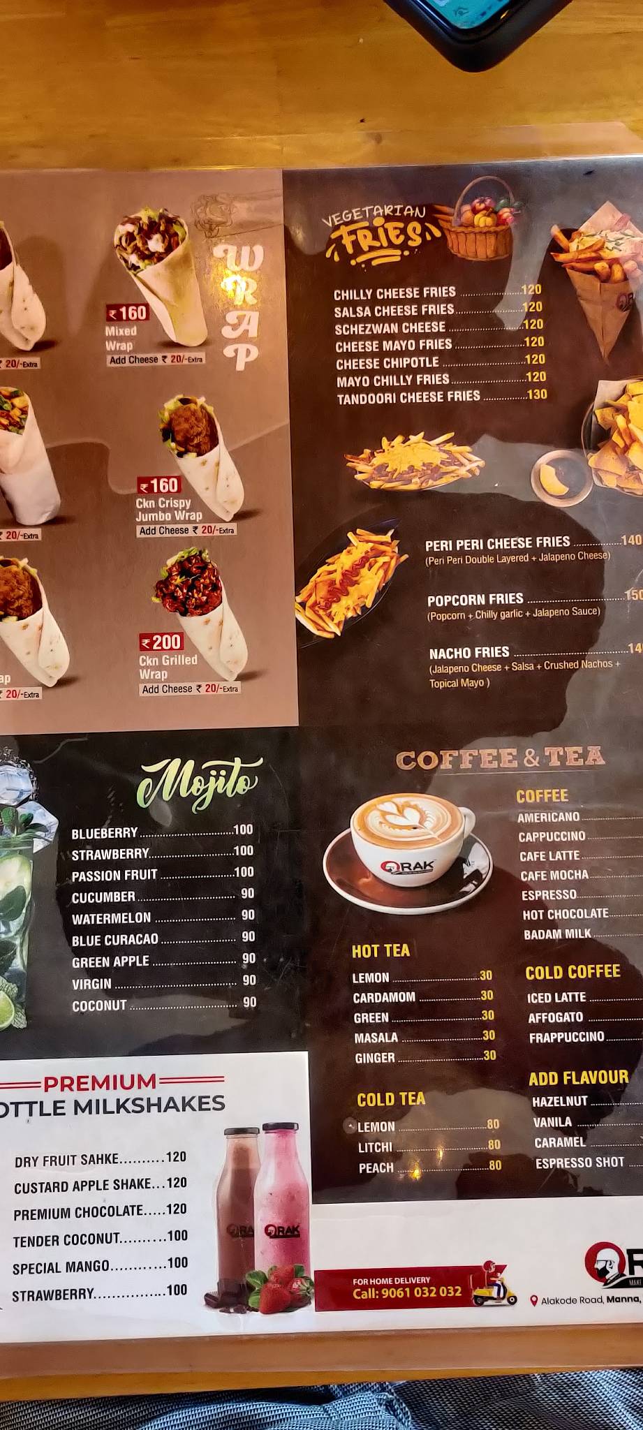 Menu at RAK, Taliparamba