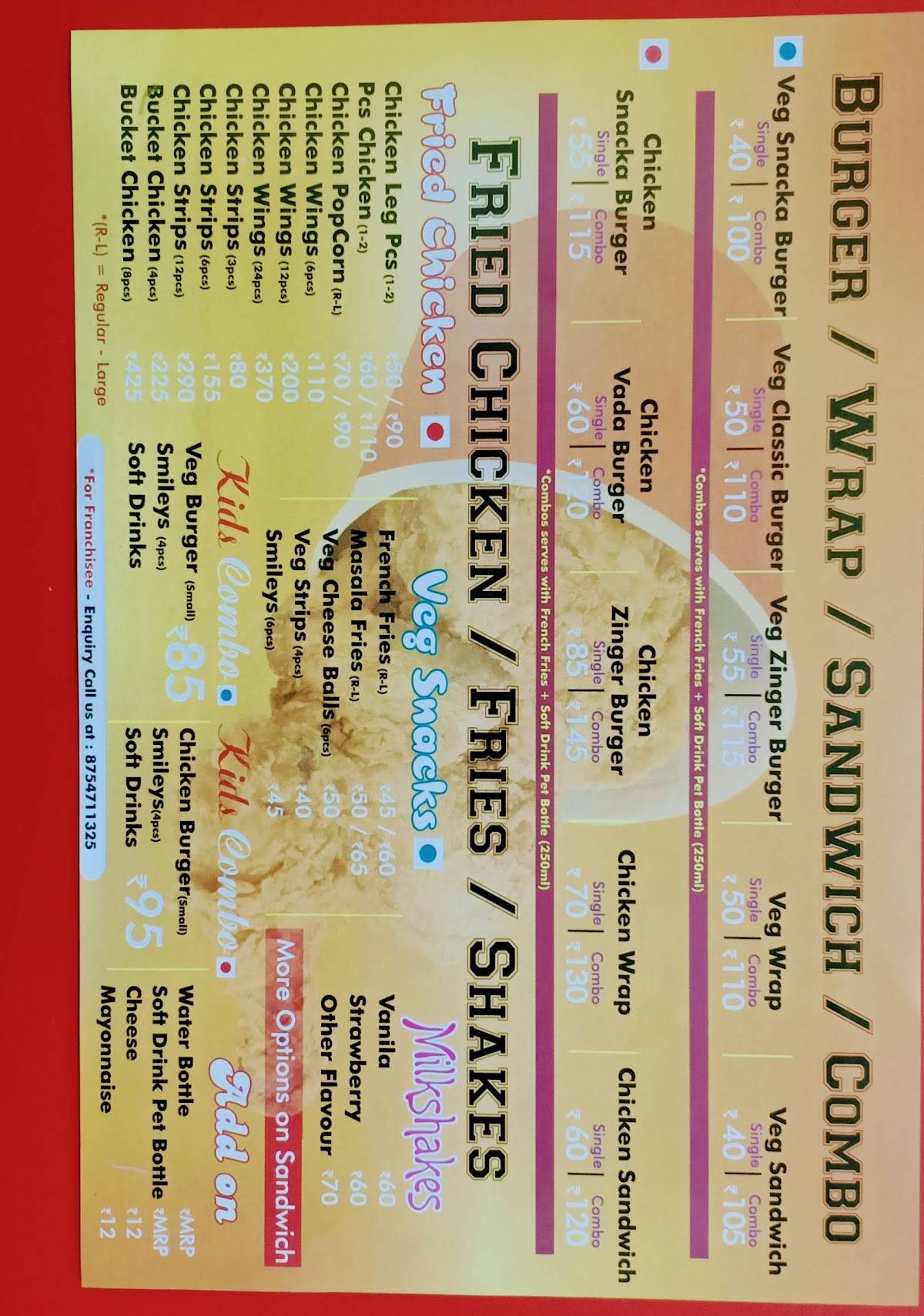 Menu at RFC (Rehoboth Fried Chicken), Chennai, Erikarai St