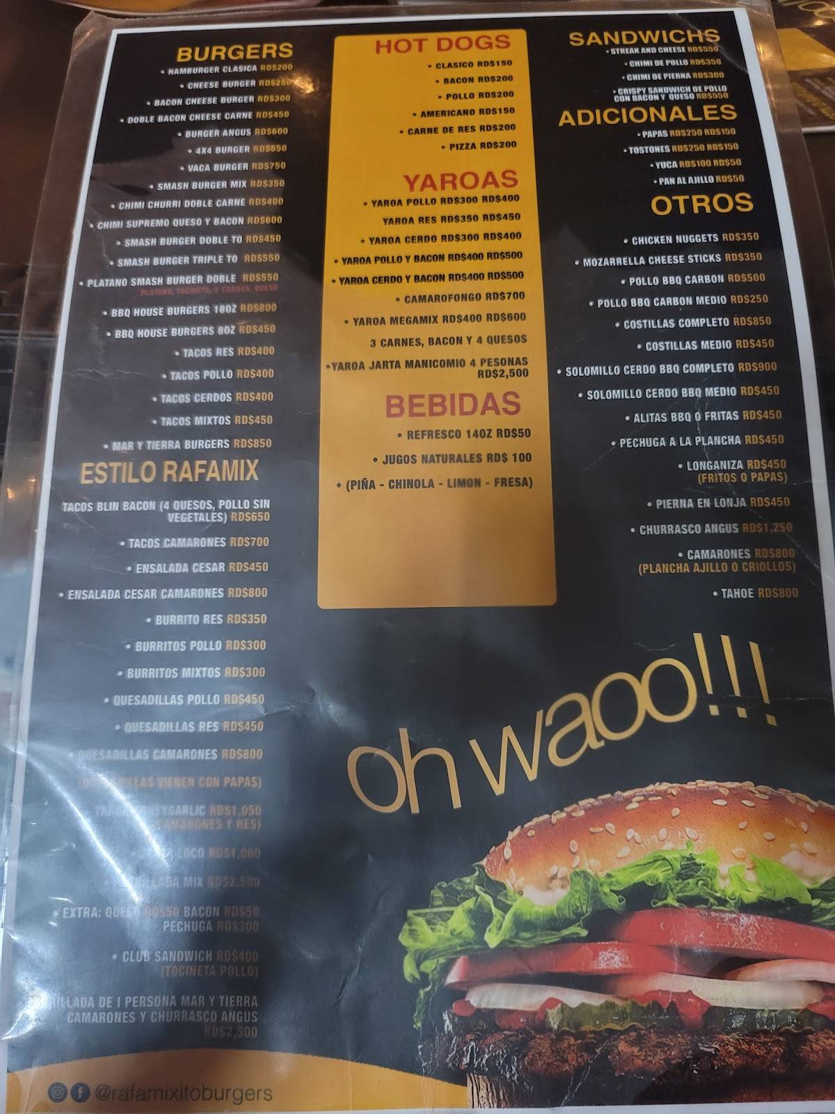 Carta del restaurante RAFAMIX FOOD, Bani
