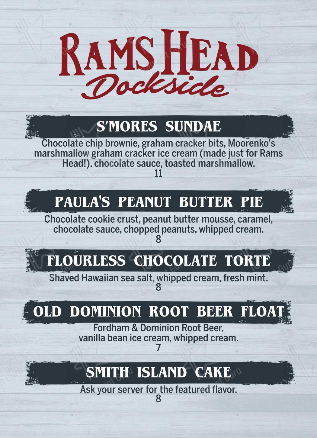 Menu at Rams Head Dockside pub & bar, Glen Burnie