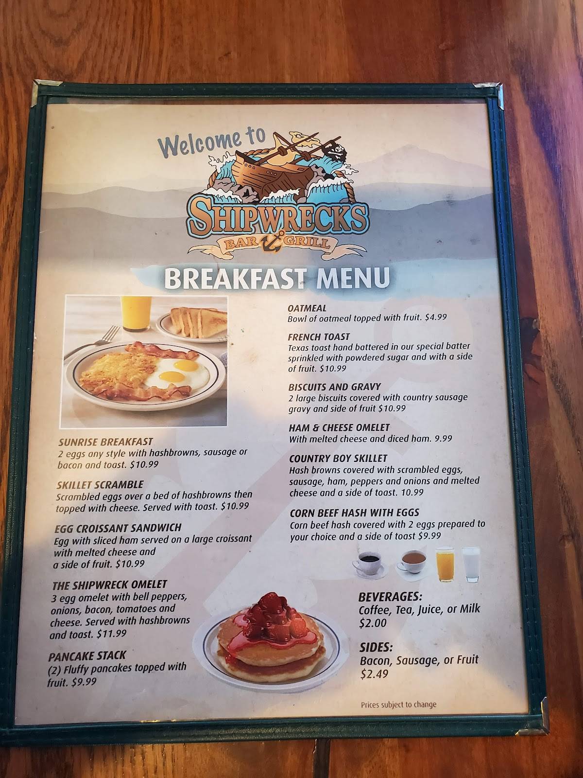 Menu at Shipwrecks Bar & Grill, Rapid City