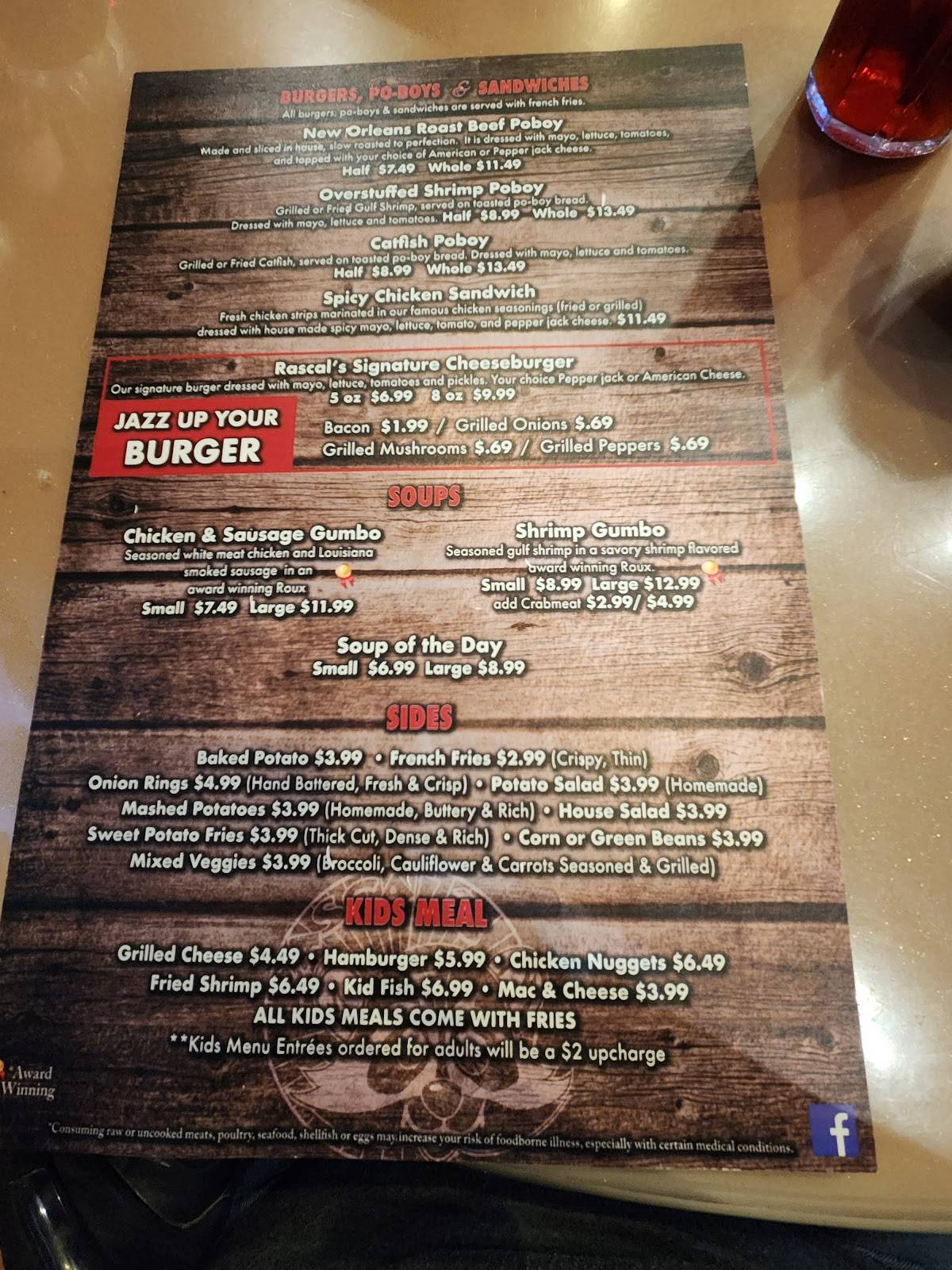 Menu at Rascal's Cajun Restaurant, Rayne