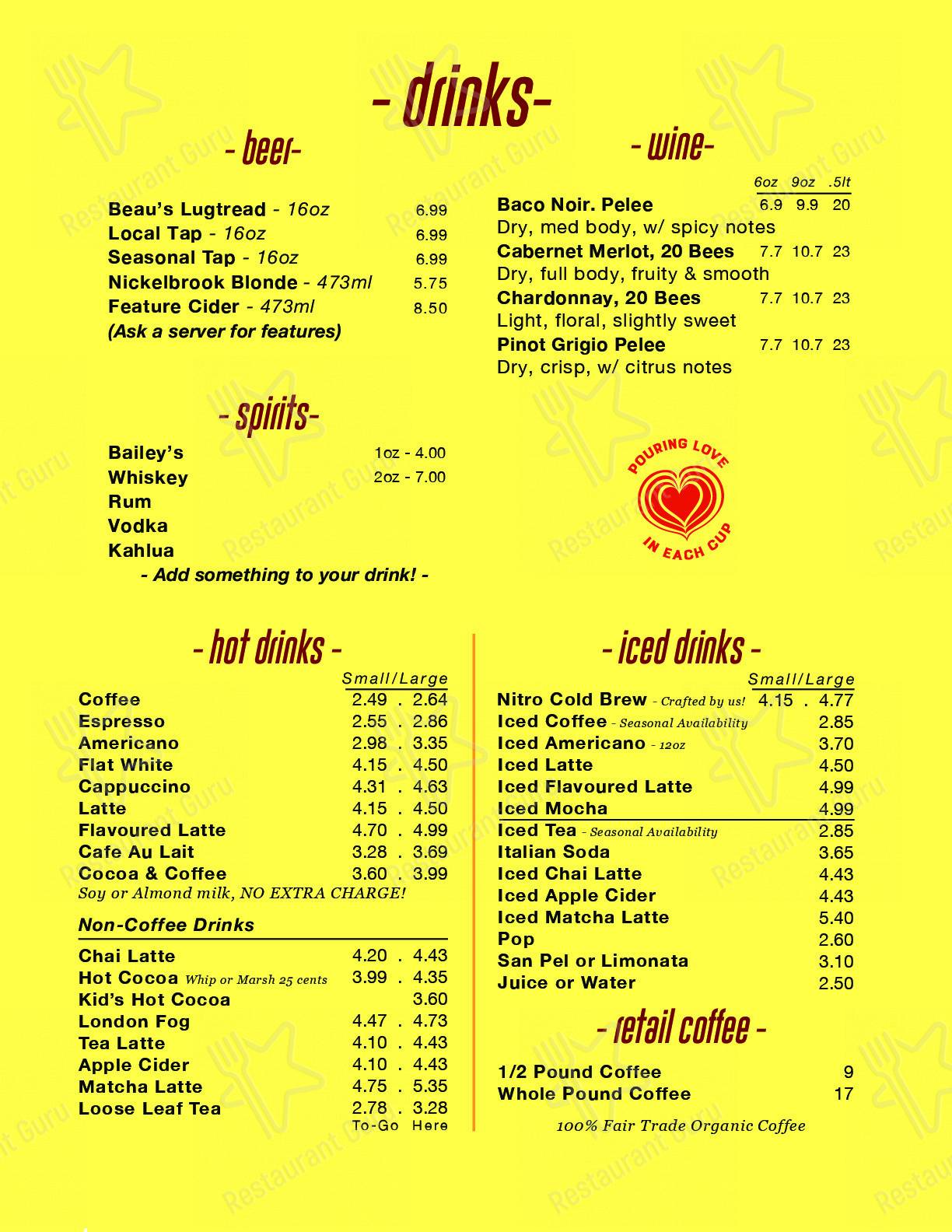 Menu au Red Brick Cafe, Guelph, 8 Douglas St