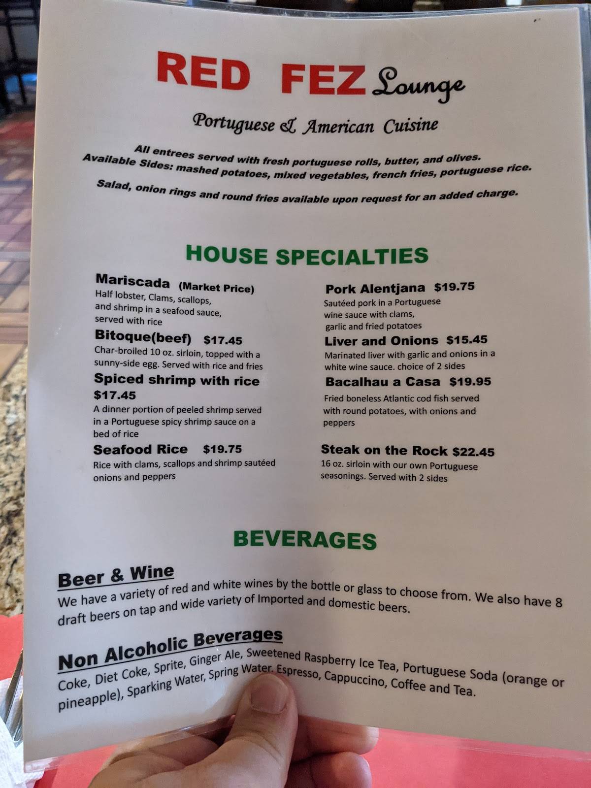 Menu at Red Fez Bar & Grill, Chicopee, 70 Exchange St