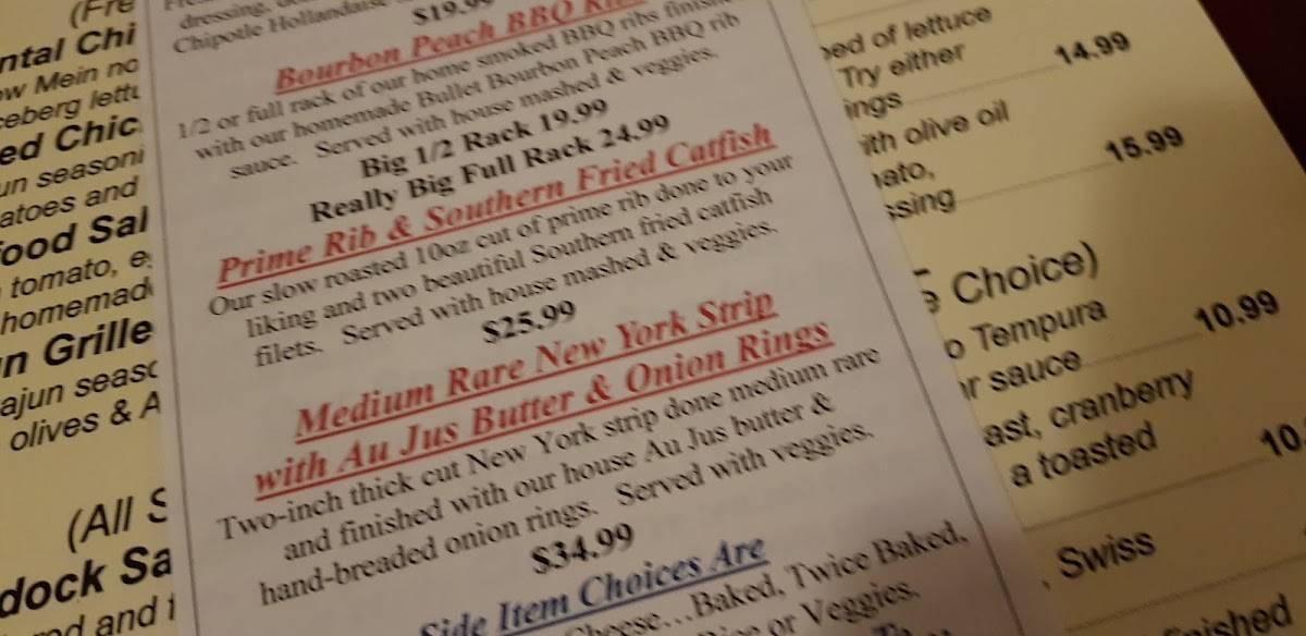 Menu at Red Ox steakhouse, Appleton