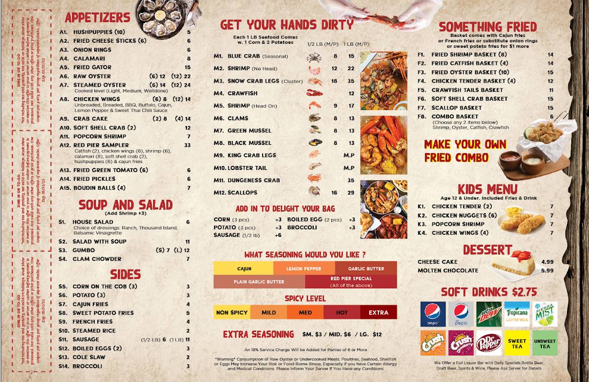 Menu at Red Pier Cajun Seafood & Bar - Central Ave, Hot Springs