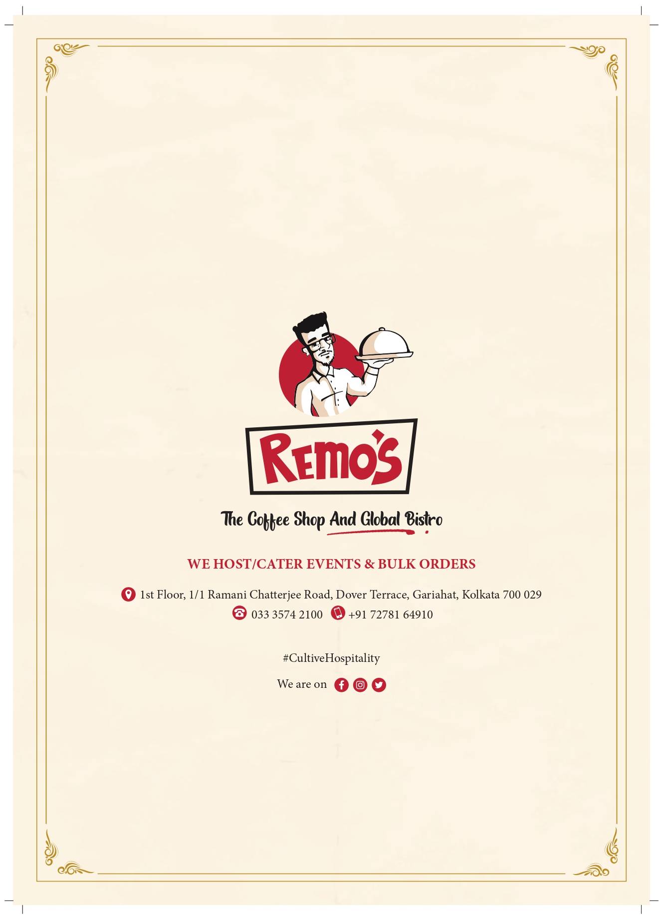 Menu at Remo's The Coffee Shop & Global Bistro, Kolkata