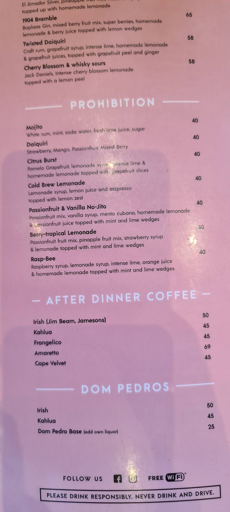 Menu at 1904 Bistro Américain restaurant, Kloof