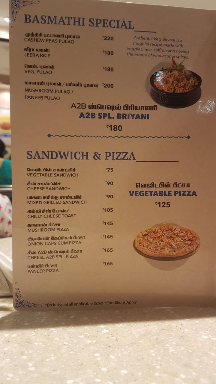 Menu at Adyar Ananda Bhavan - A2B, Chennai, No.2