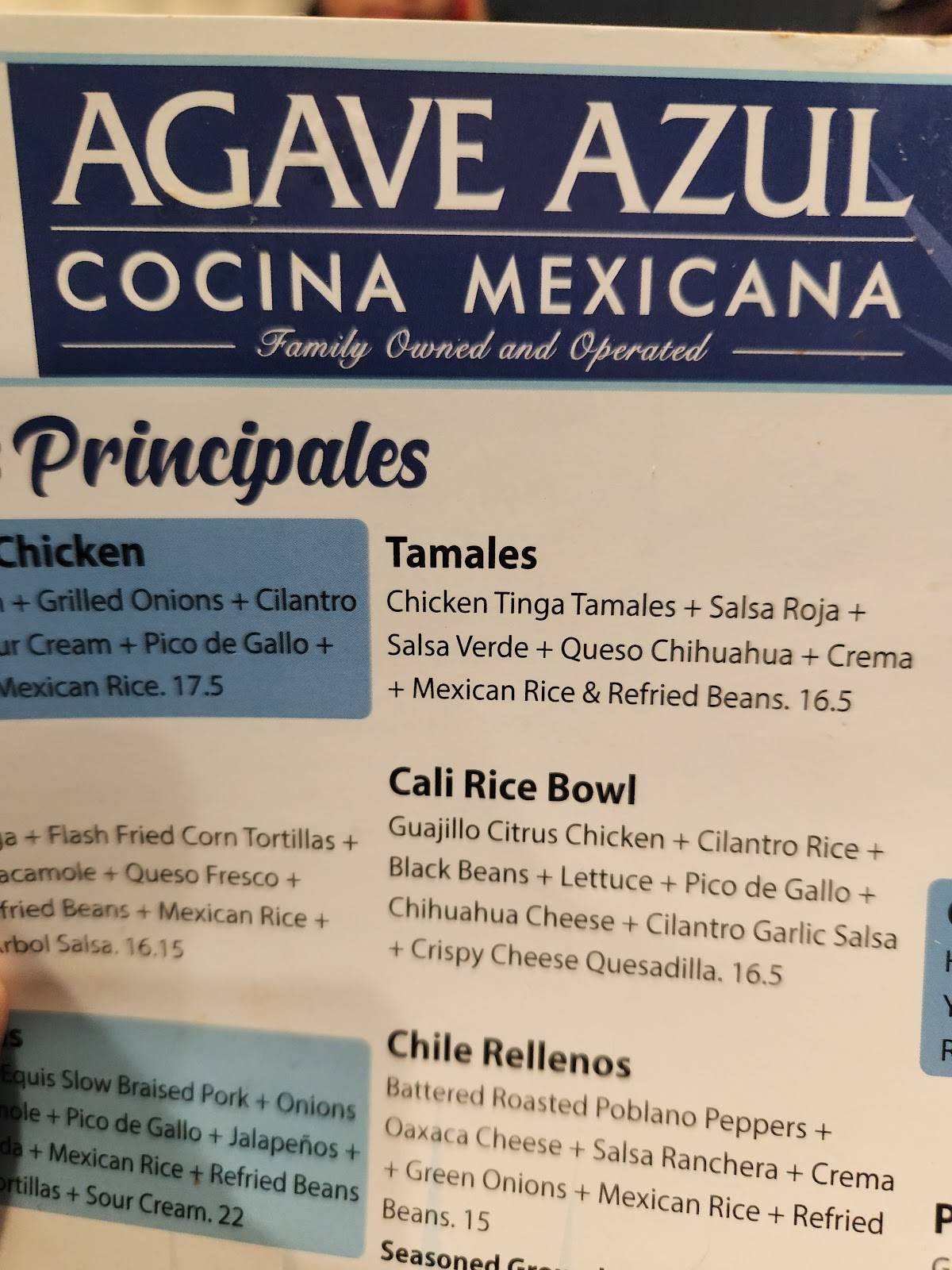 Menu at Agave Azul Kirkman restaurant, Orlando