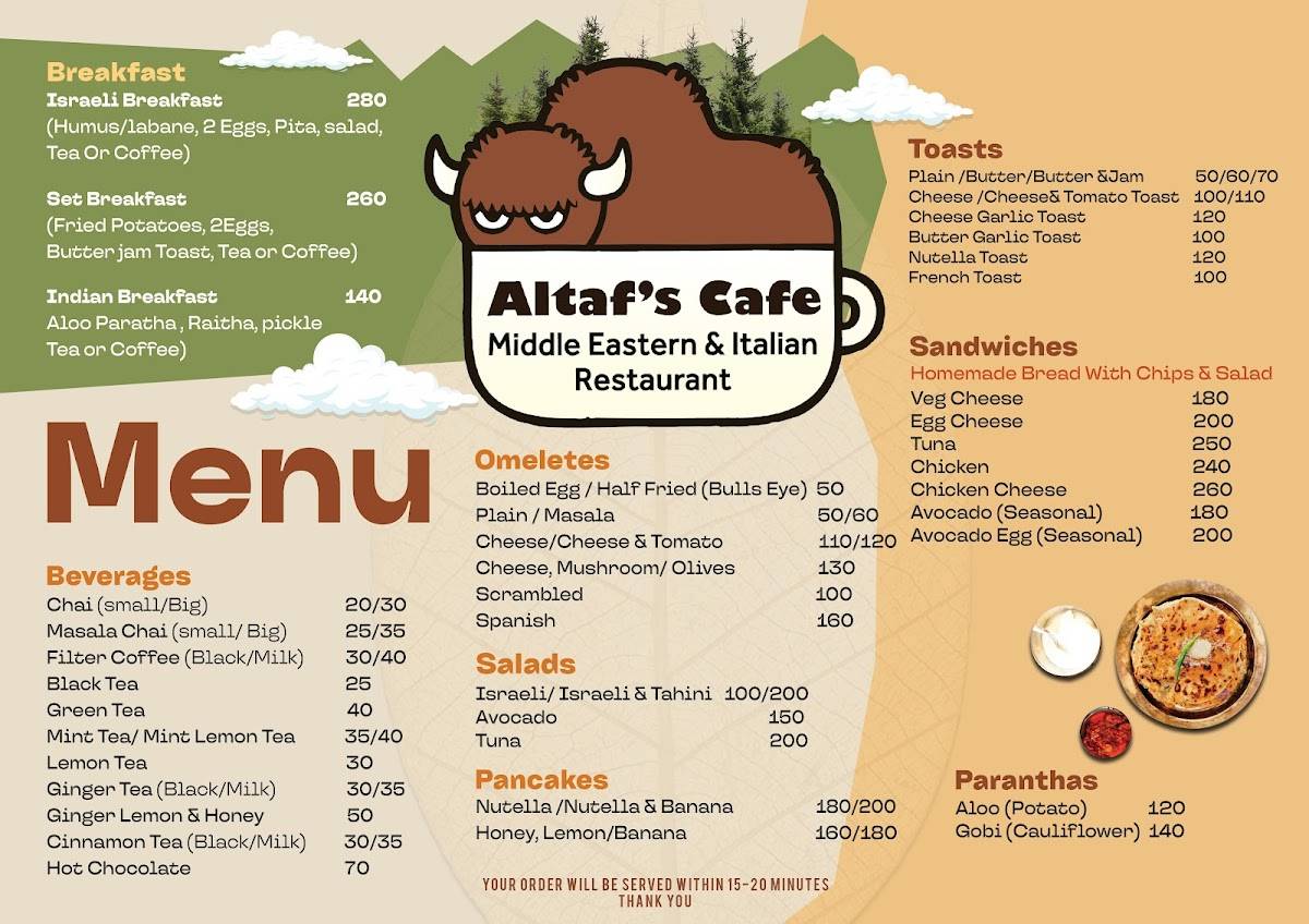 Menu at Altaf's Cafe, Kodaikanal