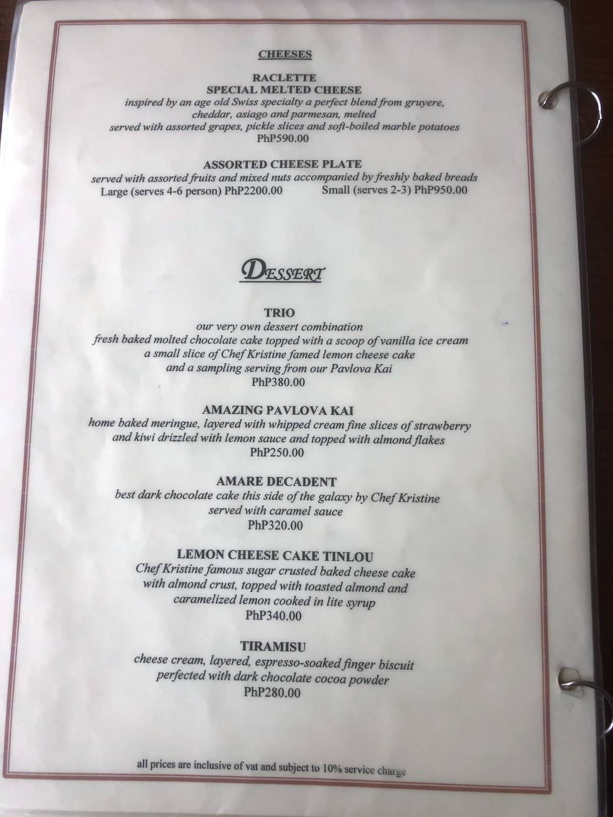 Menu at Amare by Chef Chris restaurant, Angeles, Royce Hotel M. A ...