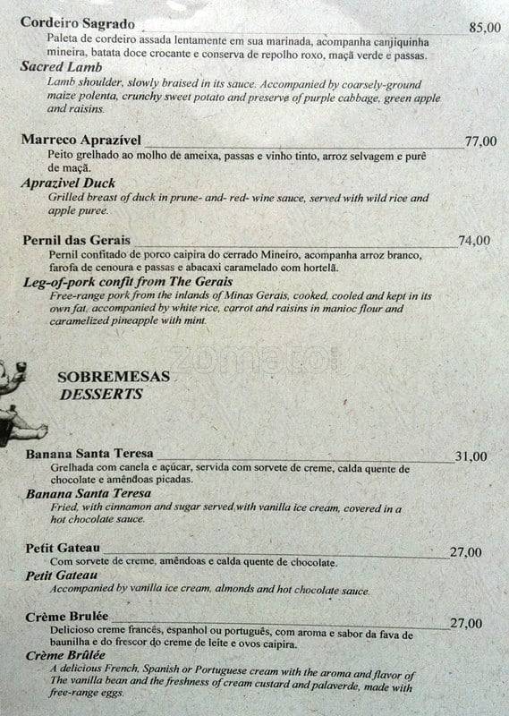 Menu em Aprazível restaurante, Rio de Janeiro