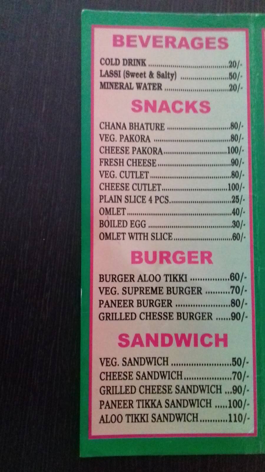 Menu at Apsara Cafe, Rohtak