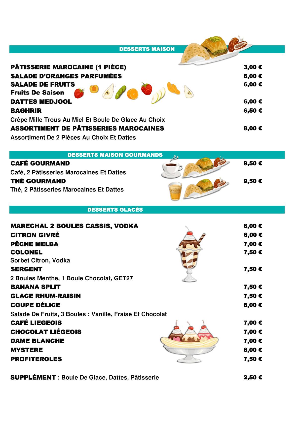 Menu au Aux Délices du Maroc restaurant, Draveil
