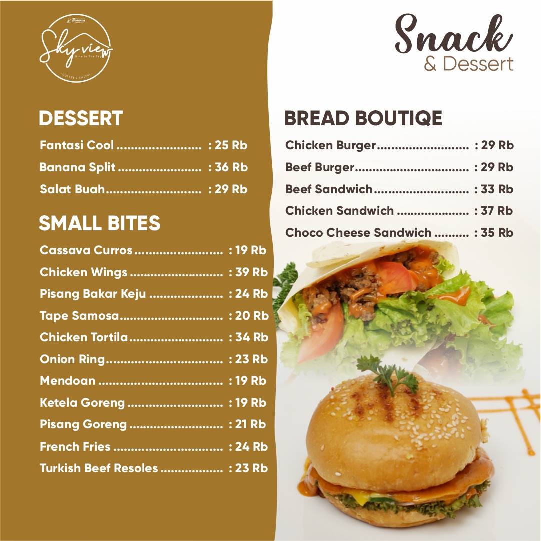 Menu at Banaran Sky View restaurant, Bawen