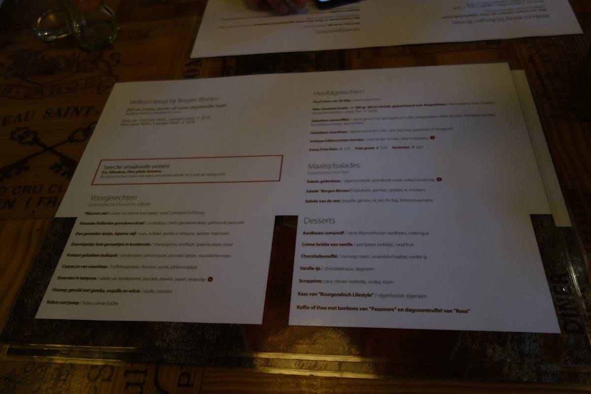 Speisekarte von Restaurant Bergen Binnen, Bergen