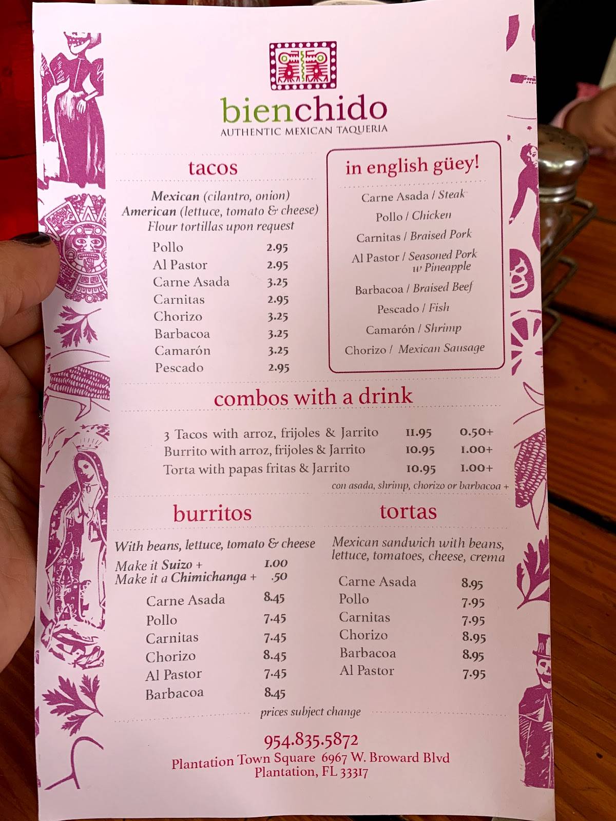 Carta del restaurante Bien Chido - Authentic Mexican Taqueria, Plantation