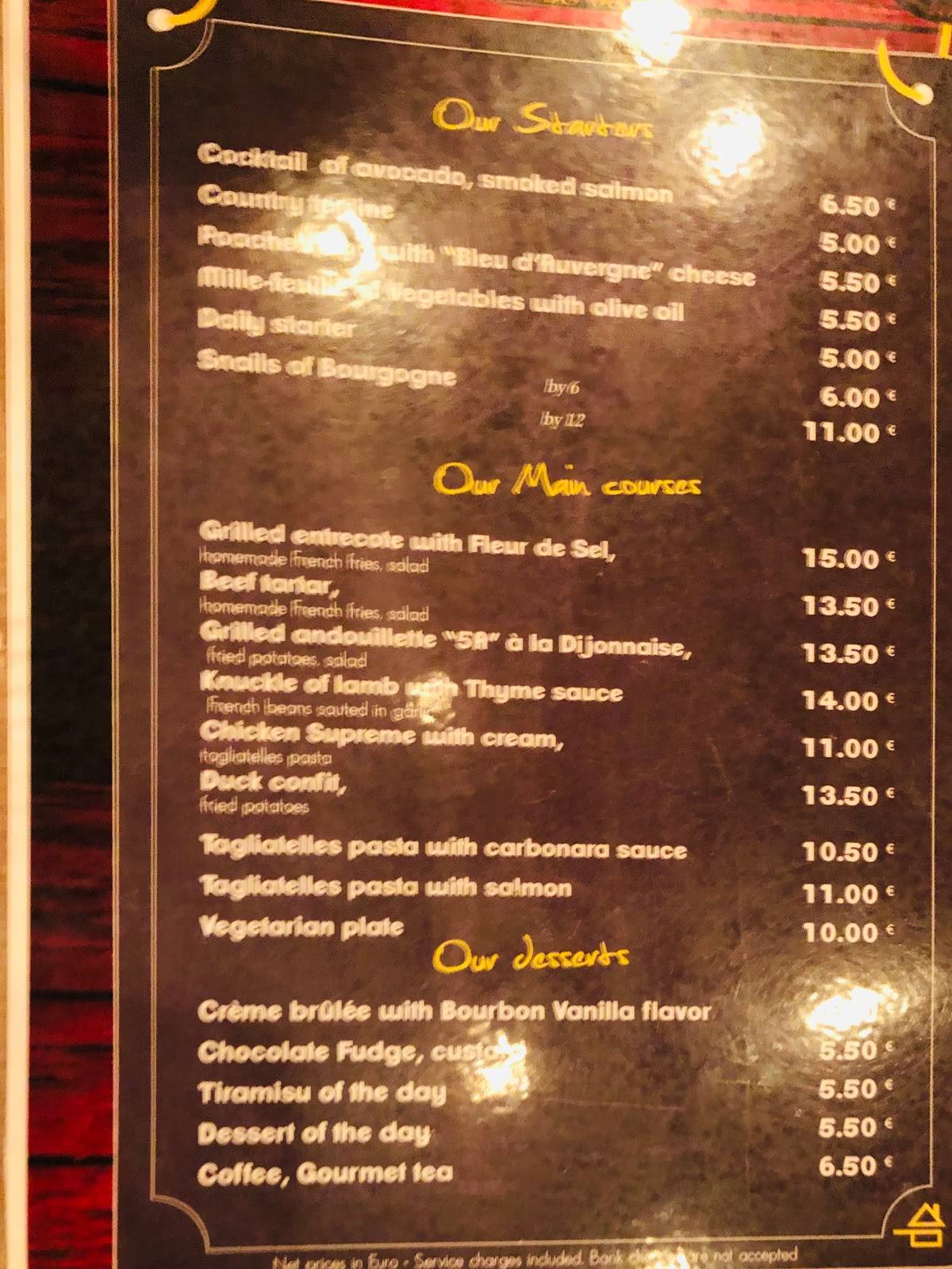 Menu at Bistrot 38 restaurant, Paris, 38 Rue Marx Dormoy