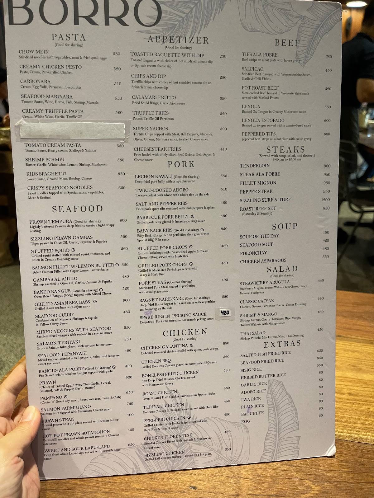 Menu at Borro restaurant, Quezon City