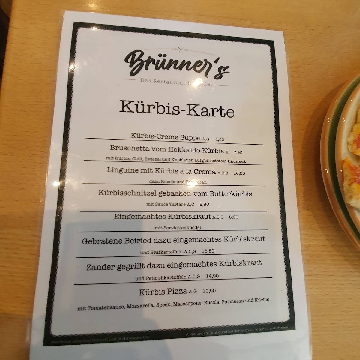 Speisekarte von Brünner's Restaurant, Wien, Brünner Str. 190/1