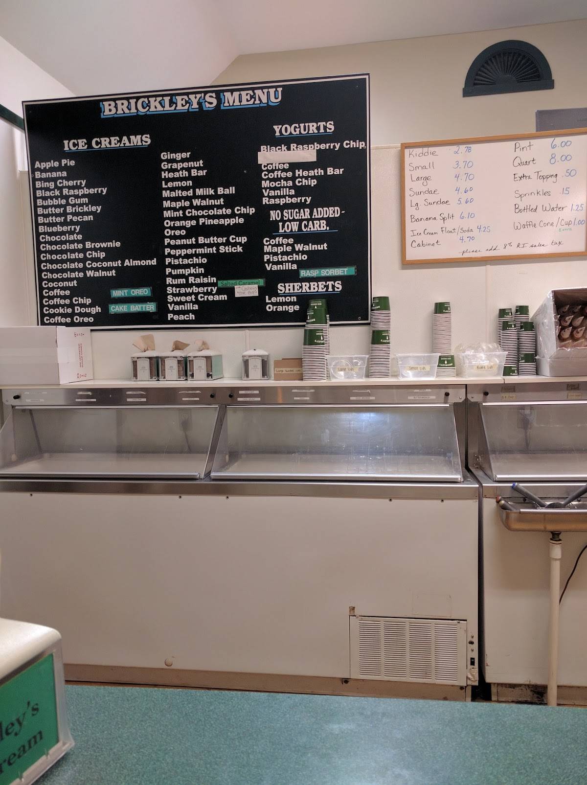 Menu at Brickley's Ice Cream restaurant, South Kingstown, 322 Main St
