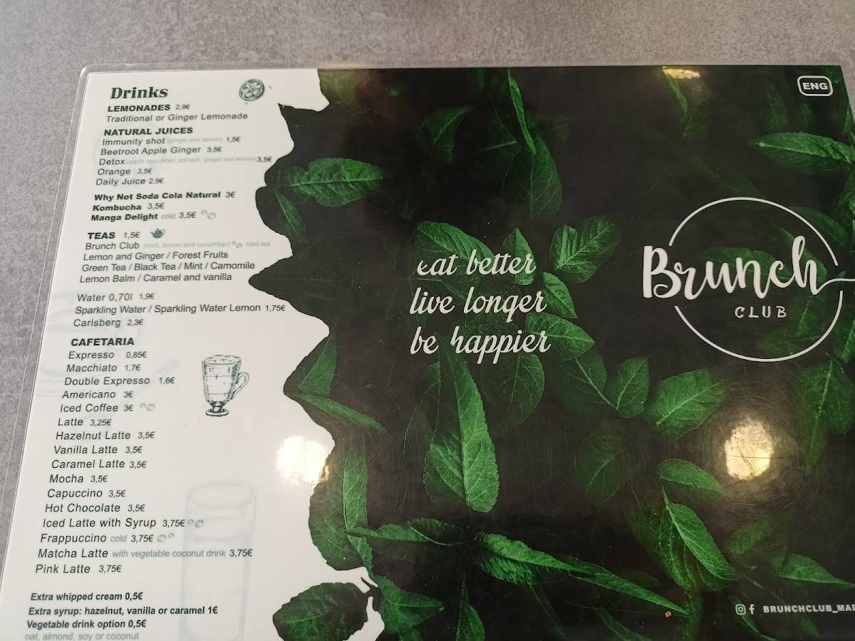 Menu at Brunch Club, Funchal