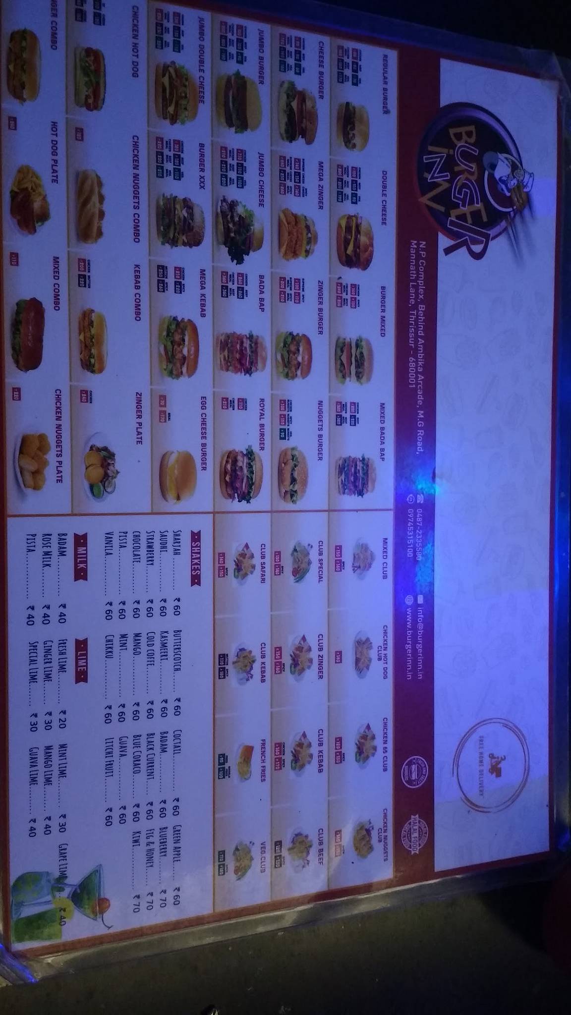 Menu at Burger Inn, Thrissur, Behind Ambika Arcade N.P Complex Manneth Lane