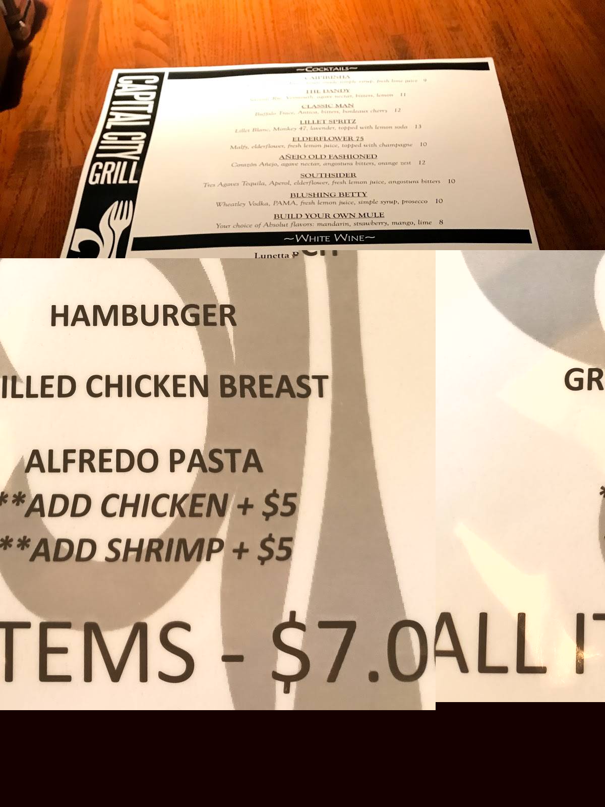 Menu at Capital City Grill restaurant, Baton Rouge, 100 Lafayette St