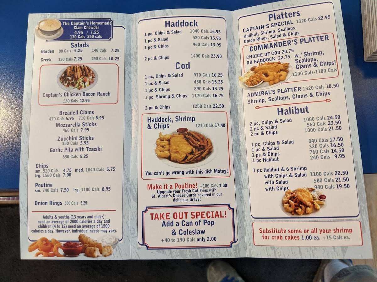 Menu at Captain George's Fish & Chips Cornwall restaurant, Cornwall