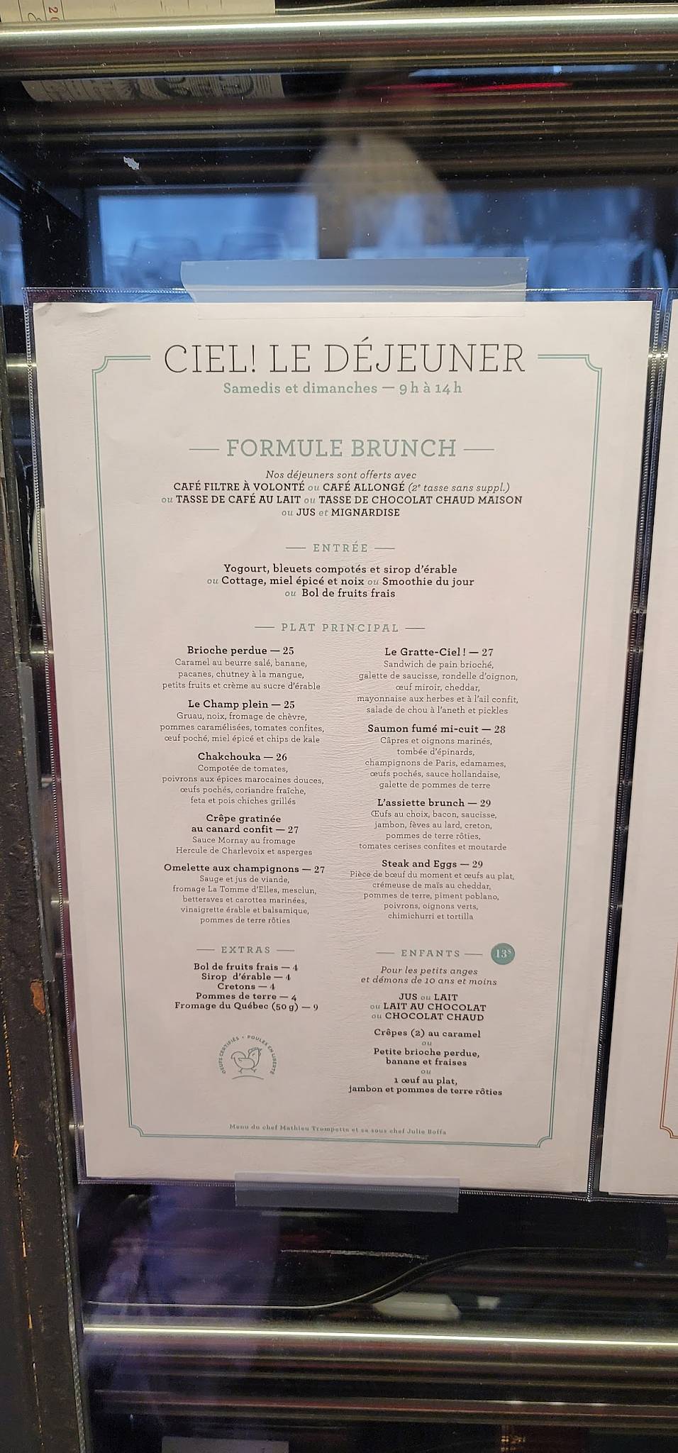 Menu au Ciel! Bistro Bar Tournant, Québec