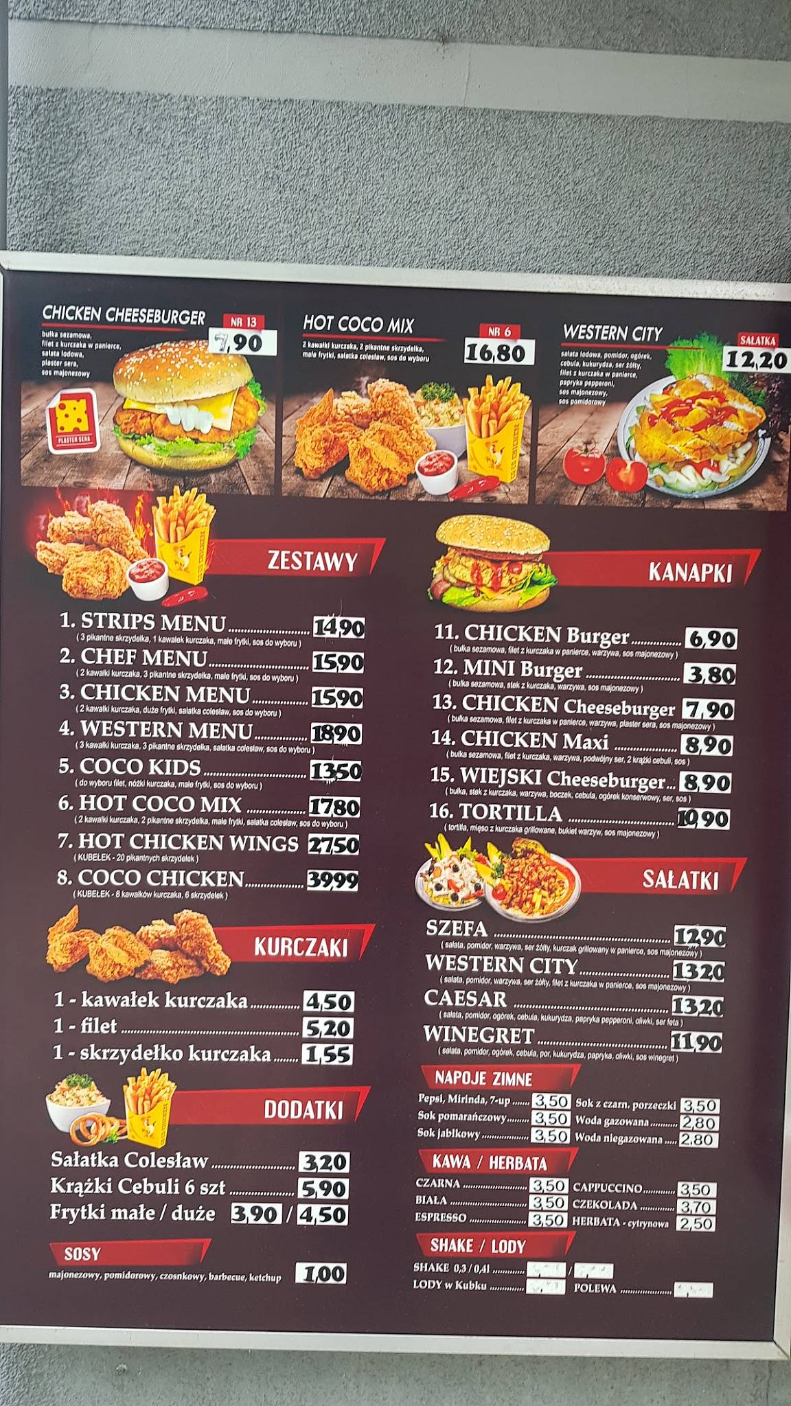 Menu at Coco Chicken restaurant, Leszno