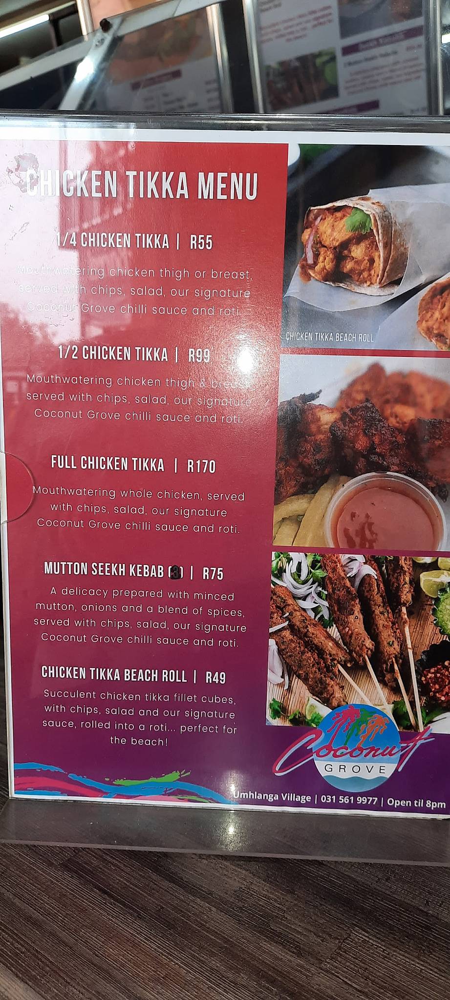 Menu at Coconut Grove Umhlanga restaurant, Durban